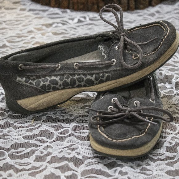 Sperry | Shoes | Sperry Leopard Print Gray Top Siders Loafers | Poshmark
